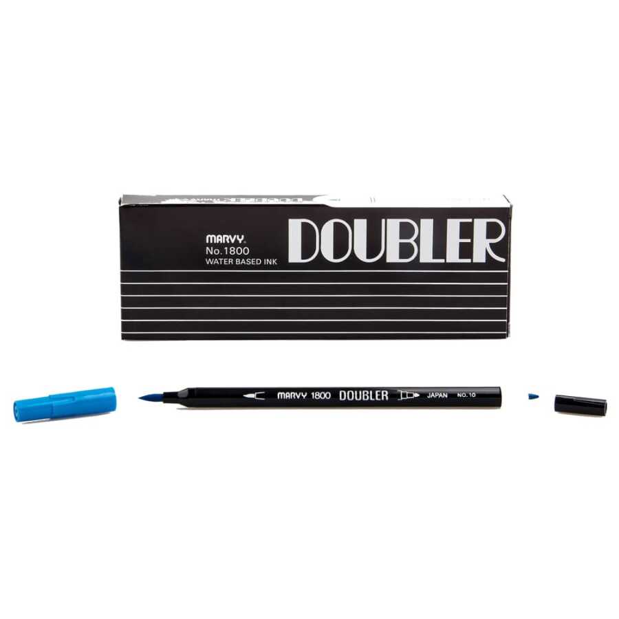 Marvy 1800 Doubler Çift Uçlu Brush Pen 10 LIGHT BLUE Marker Kalem Marvy